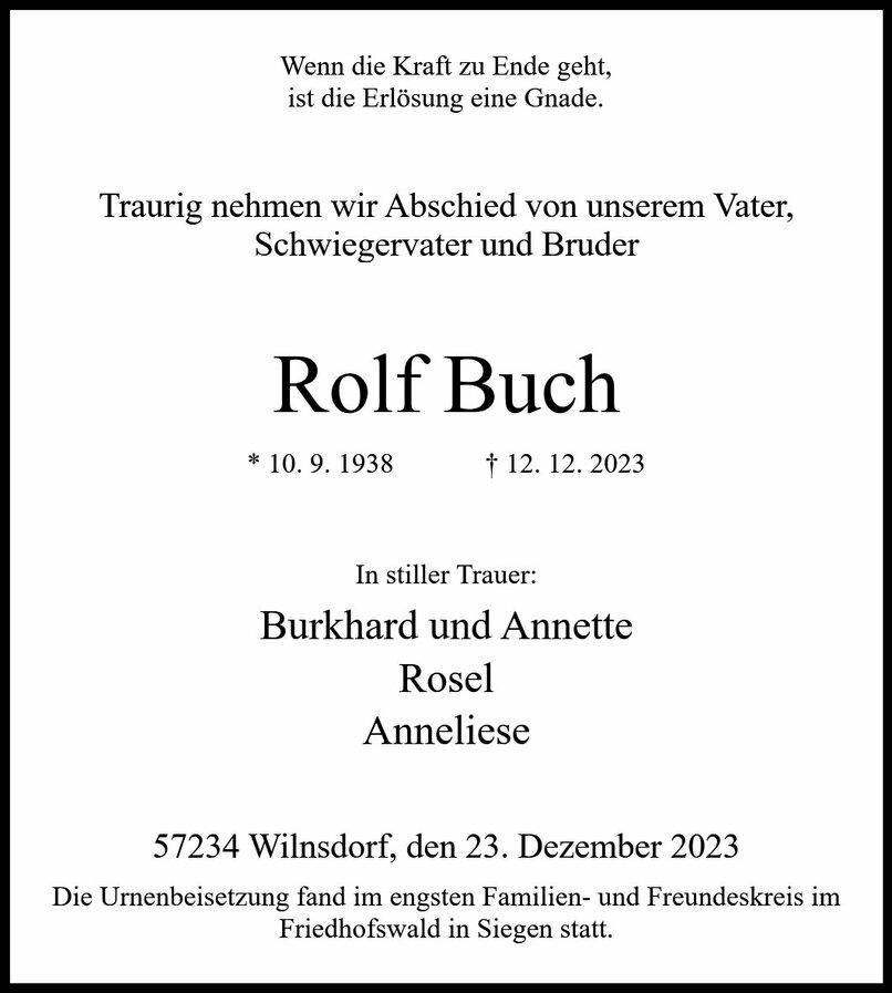 Anzeige(n) - Buch, Rolf - Kondolenz | Bestattungshaus Giesler: Ihr ...